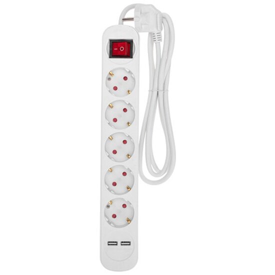 Удлинитель Rexant Standard 1.5 м, 2 USB, 5 гнезд, 3х1,0 кв. мм, с/з, с выключателем, белый