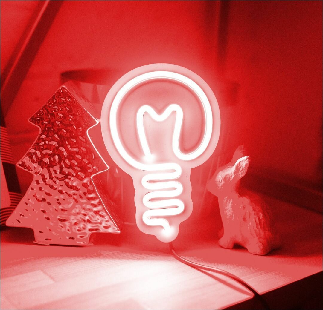 Неоновый USB ночник Elmarto Лампочка, 17х10 см, красный