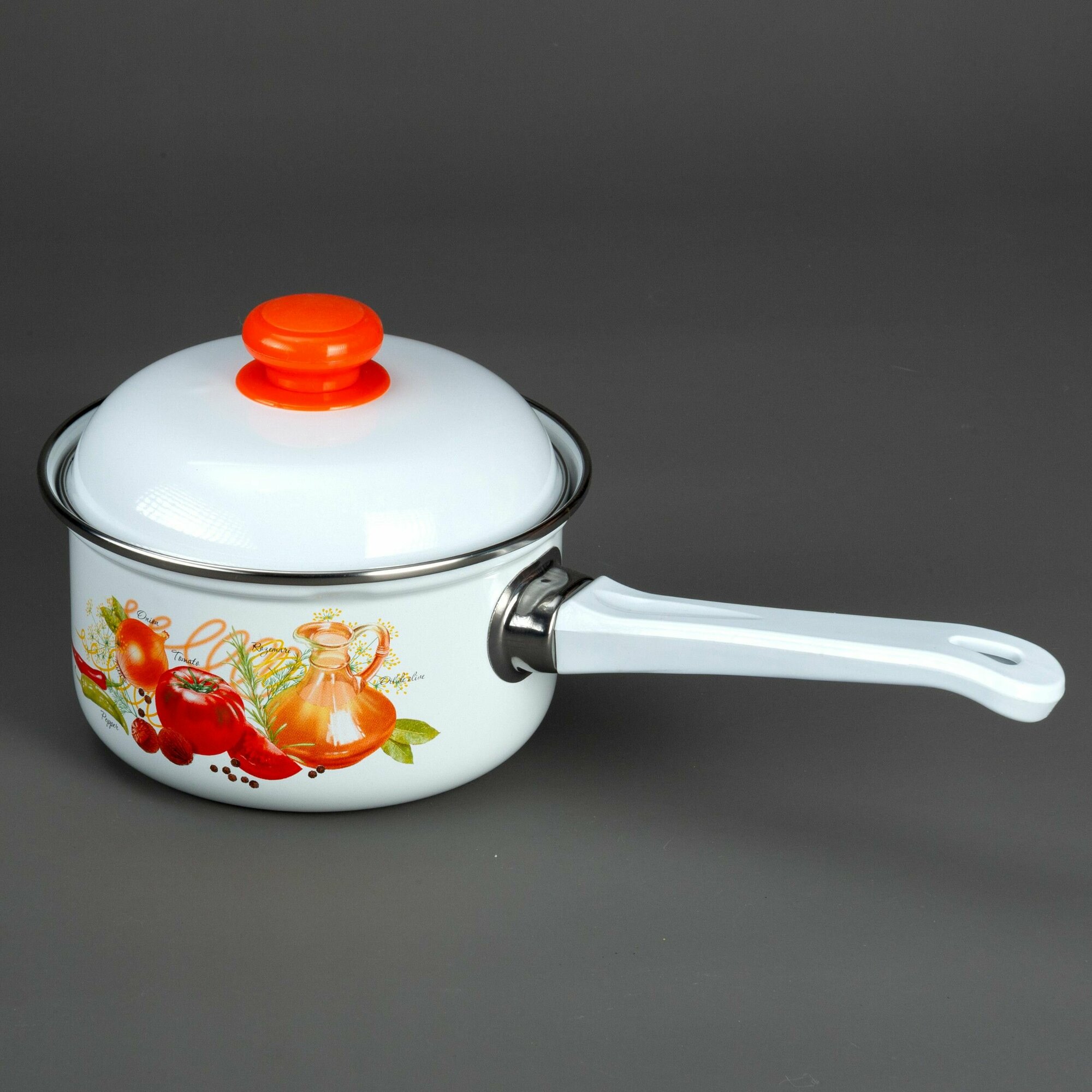 Кастрюля-ковш эмалированная с крышкой 1л с рисунком