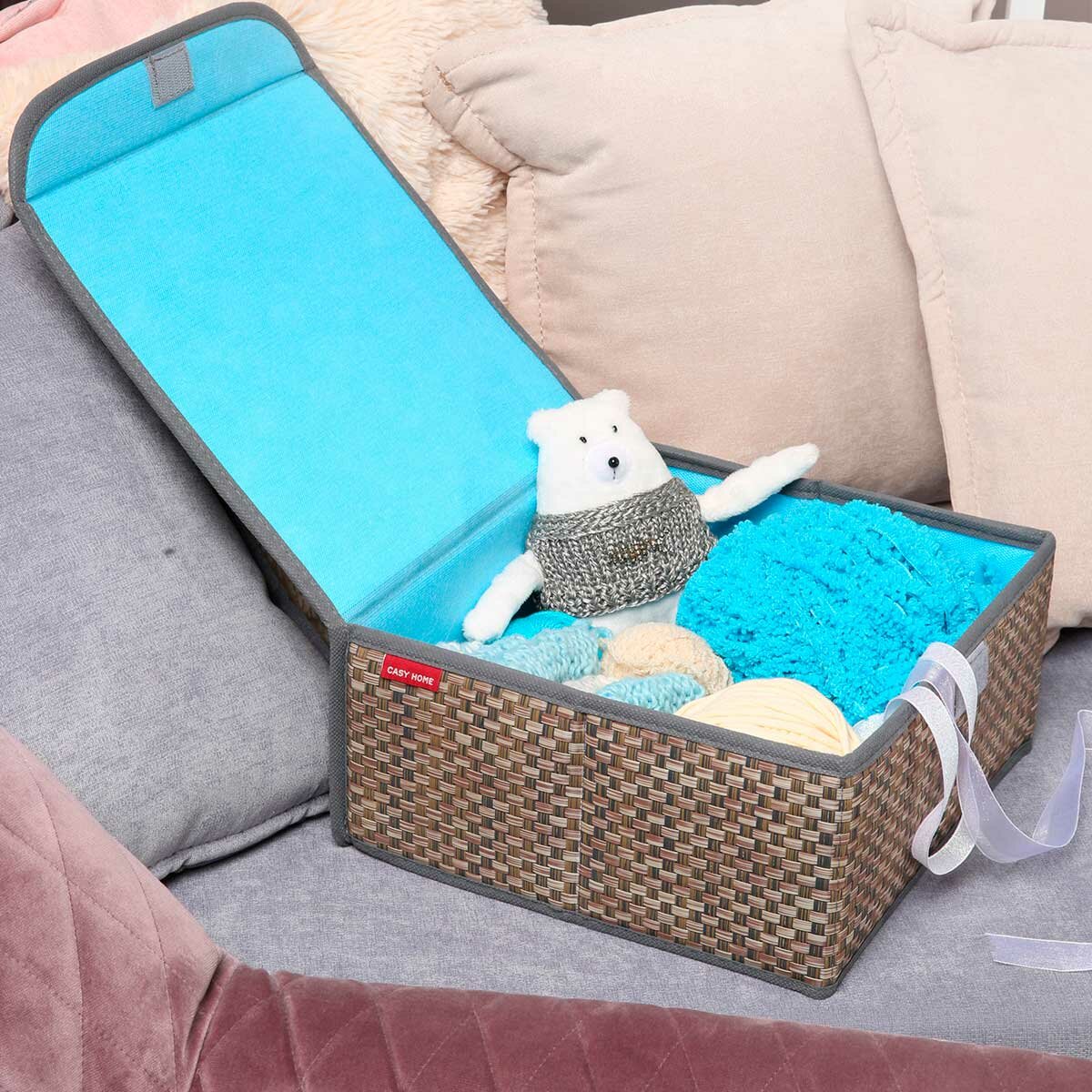 Коробка для хранения с крышкой Casy Home 27x25x12см цвет коричневый