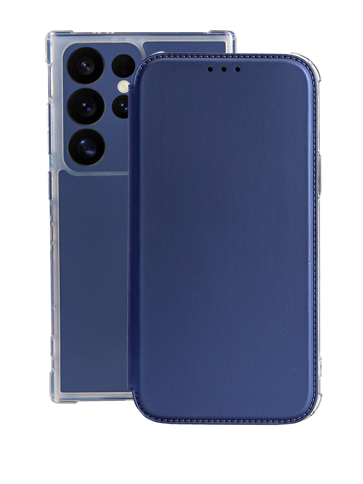 Чехол книжка на Samsung Galaxy S24 Ultra с противоударным бампером с усиленными углами на самсунг галакси с24 ультра Темно-синий