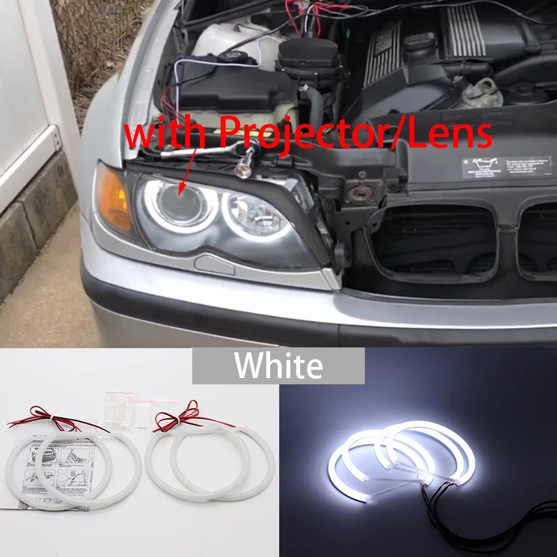 Для BMW 3 серии E46 Sedan Touring Wagon Coupe Compact 1998-2005 белая светодиодная фара Angel Demon Eyes Kit Angel Eyes Light 3. With Lens W