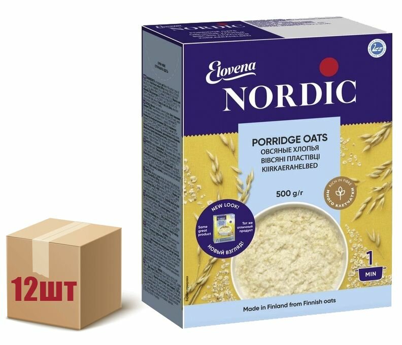 Nordic овсяные хлопья, 500г х 12 упаковок