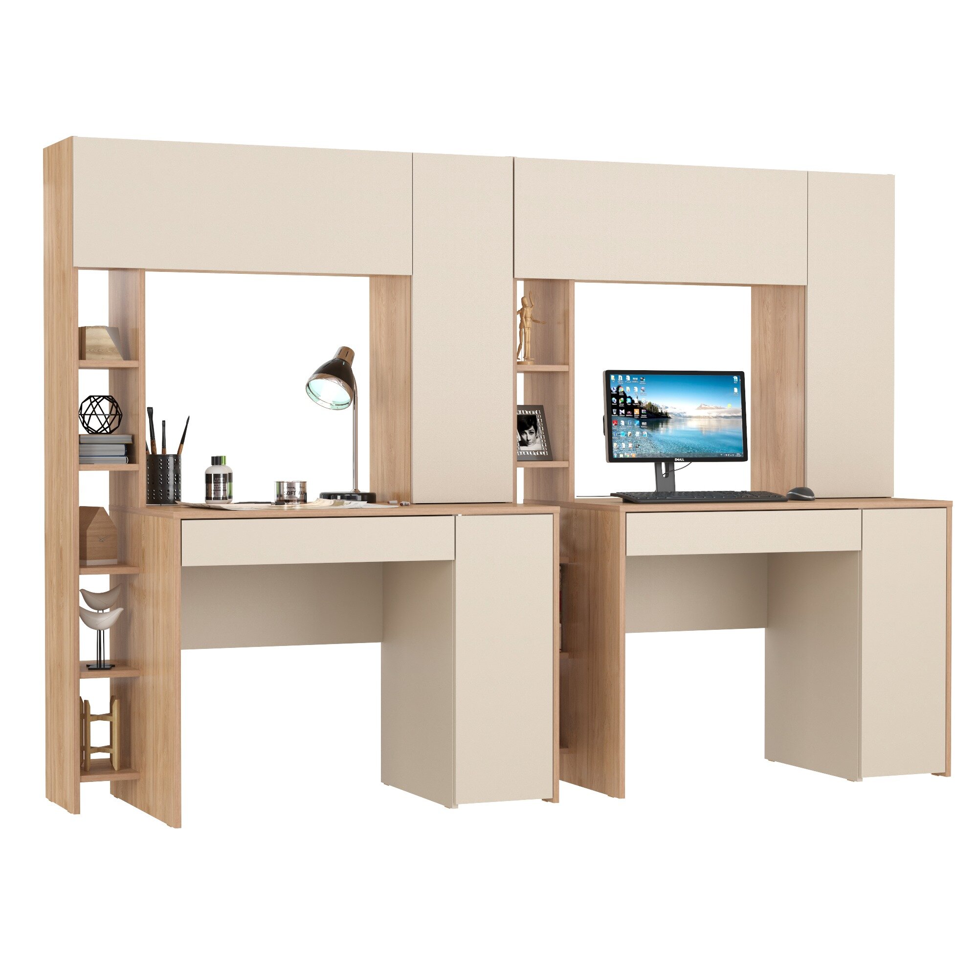 Два больших компьютерных стола Mobi Комфорт 12.71 цвет гикори рокфорд натуральный/сатин