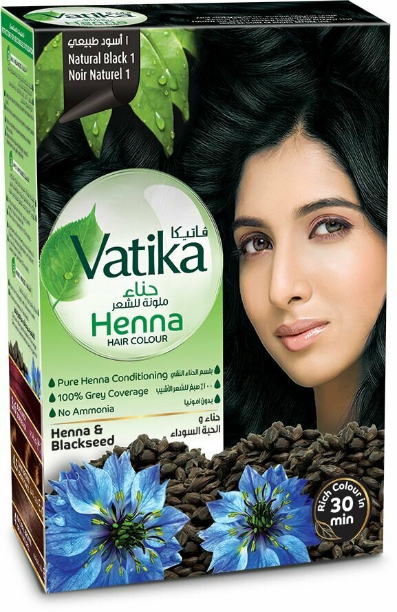 Dabur Vatika Натуральная краска для волос с хной Henna Natural Естественный чёрный 6x10 г