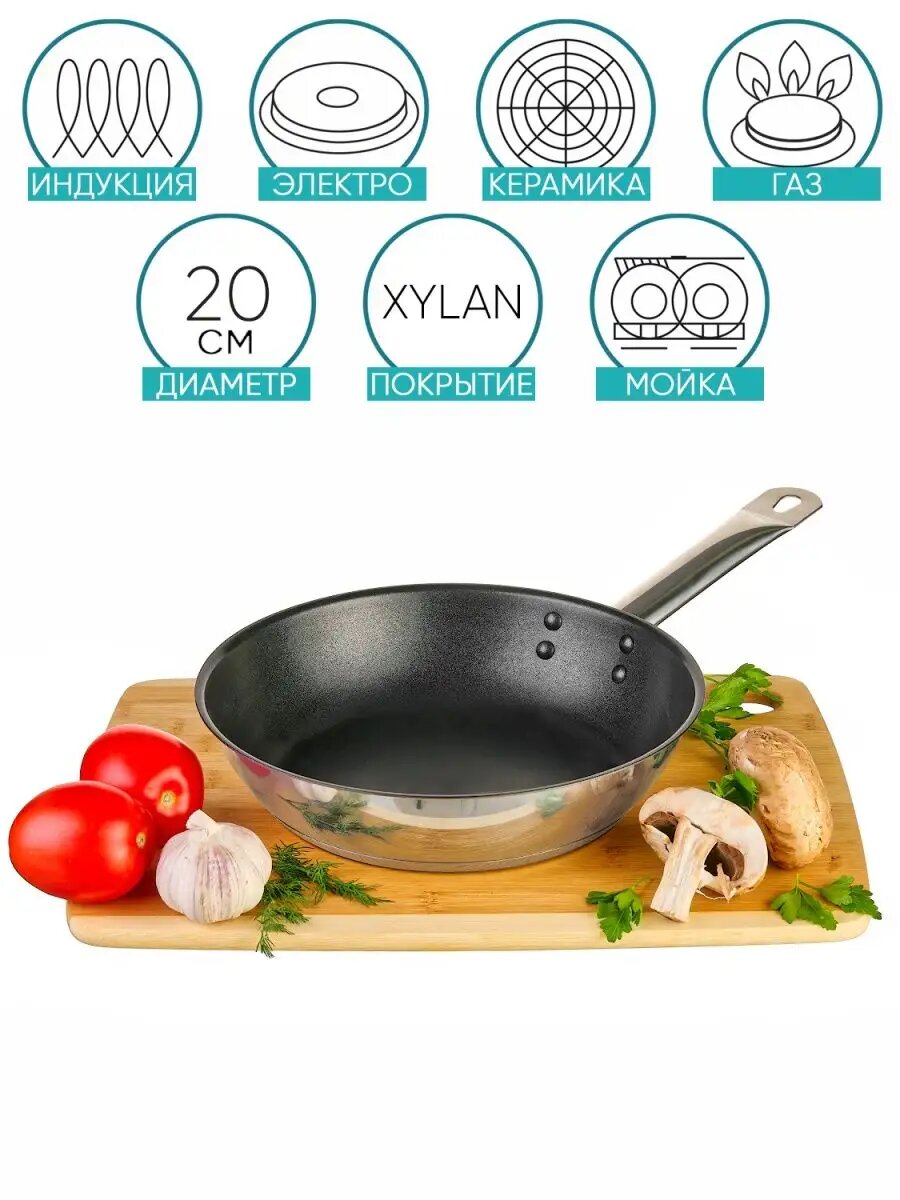 Сковорода 20см антипригарная Xylan, индукция, нерж