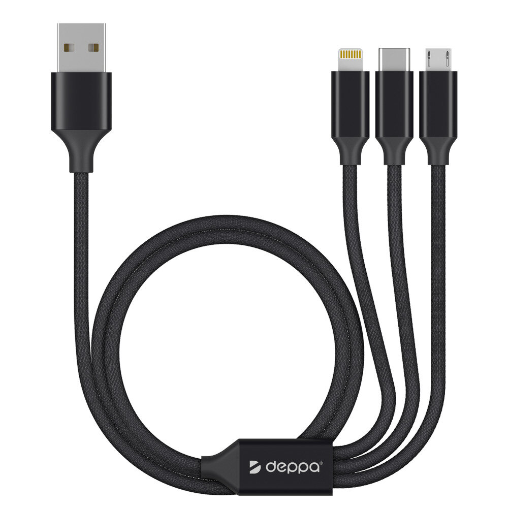 Провод 3 в 1 для зарядки телефона, 1.2 м micro USB, USB Type-C, Lightning, Deppa 72299-OZ/ Без заводской упаковки