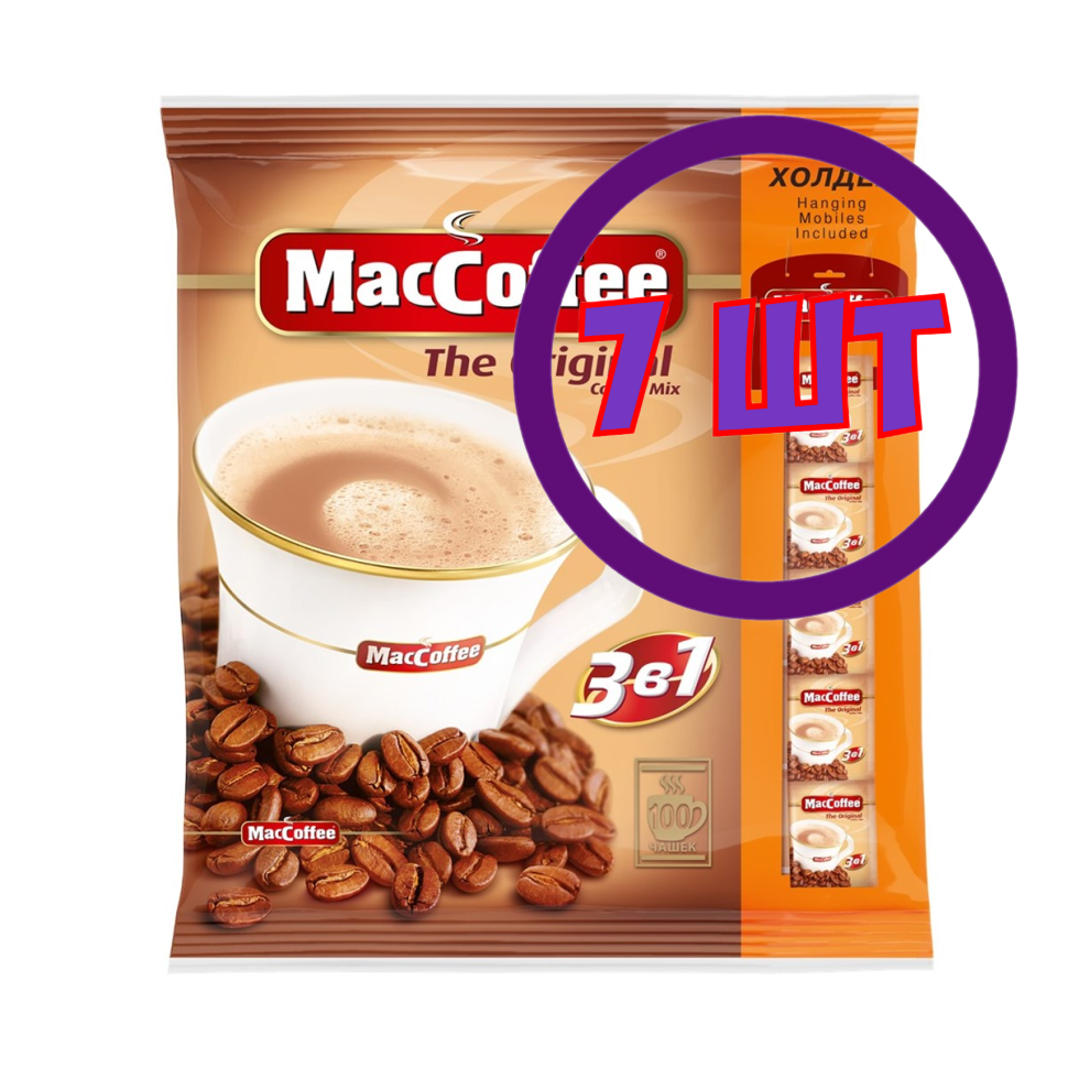 Кофейный напиток растворимый MacCoffee Original 3 в 1, 100*20 г (комплект 7 шт.) 0101028