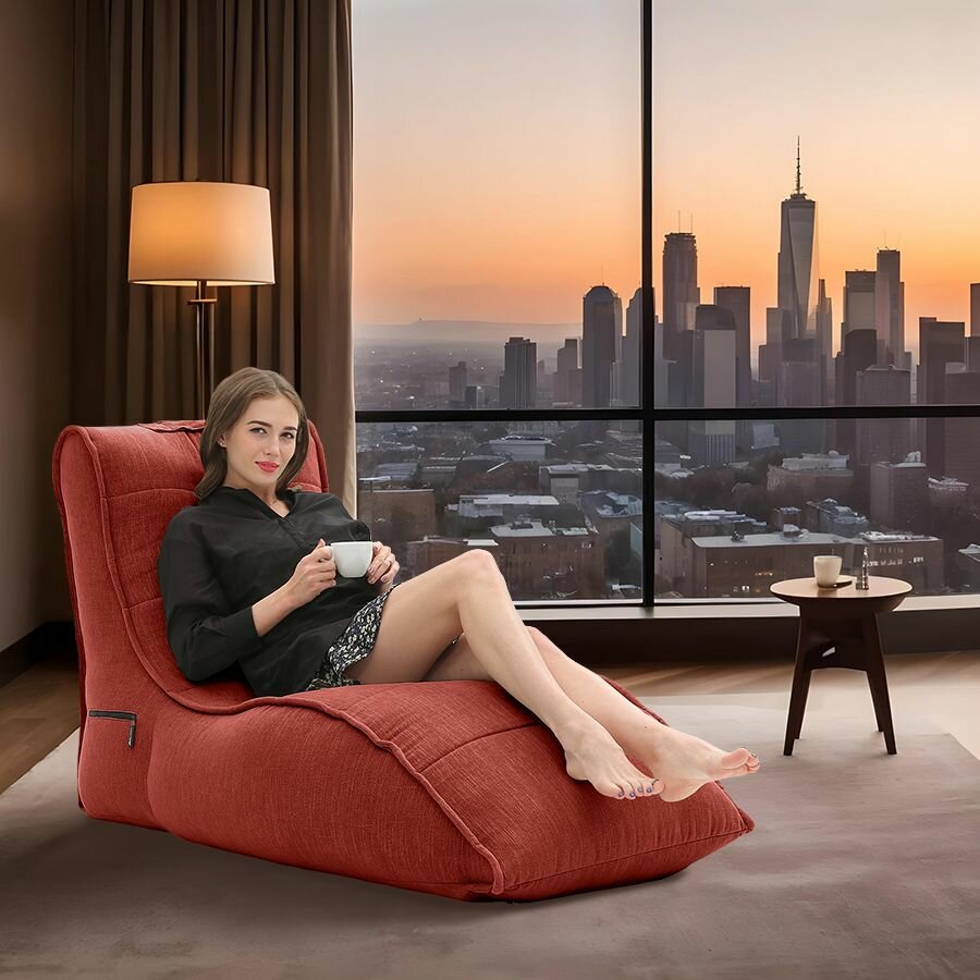 Мягкое кресло-лежак для отдыха дома aLounge - Avatar Sofa - Wildberry Deluxe (шенилл, красный) - современная бескаркасная мягкая мебель