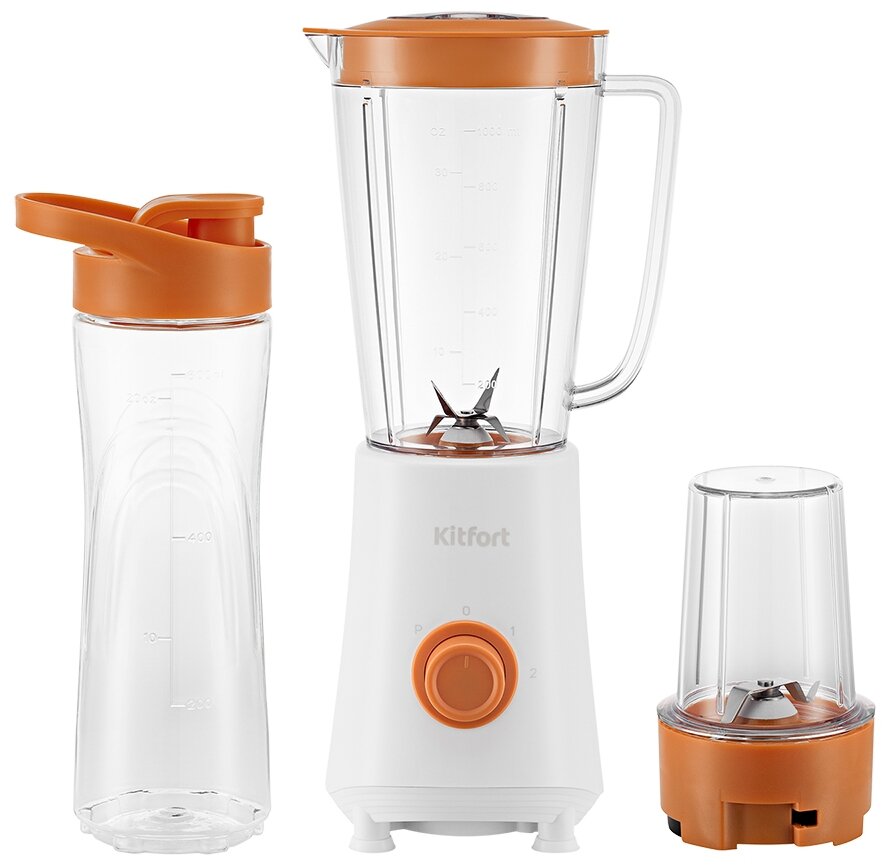 Блендер Kitfort 3055, 3 в 1, мощность 300Вт, бело-оранжевого цвета