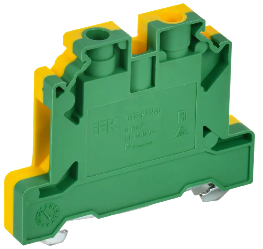 Клемма для проводов IEK / ИЭК CTS-PEN заземляющая 6мм2 корпус огнеупорный пластик, желто-зеленая, 54.5х8мм, 1шт. / зажим