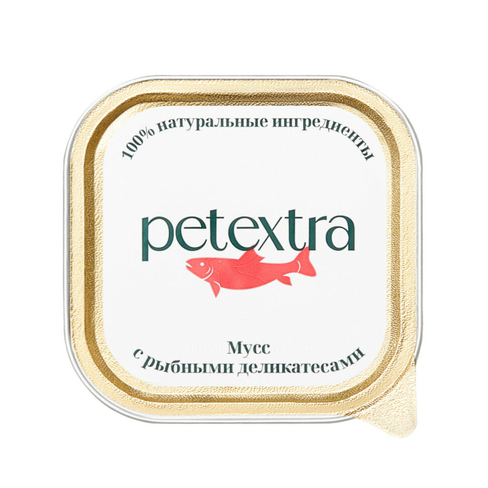 PETEXTRA влажный корм для взрослых кошек, мусс с рыбными деликатесами, в ламистерах - 100 г х 16 шт