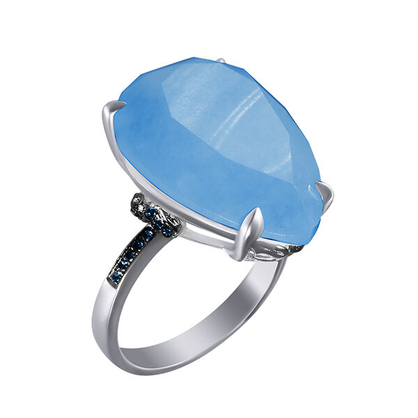 Перстень, серебро, 925 проба, родирование, циркон, халцедон