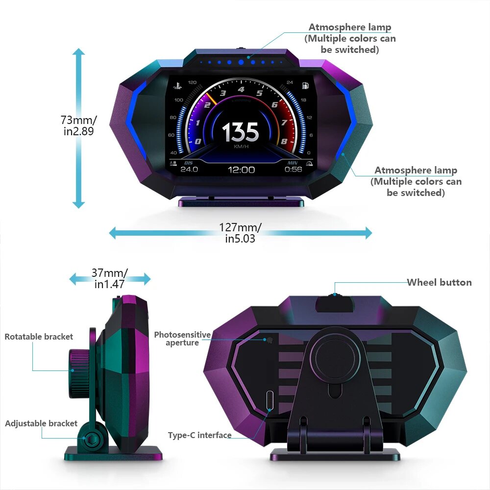 OBDII умный цифровой спидометр HUD P24 автомобильный проекционный дисплей OBD + GPS система инклинометр потребление топлива сигнализация превышения скорости