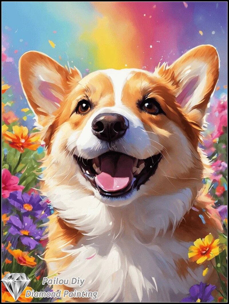 Картина из алмазной мозаики на подрамнике Круглые бриллианты 40х50см "Корги"