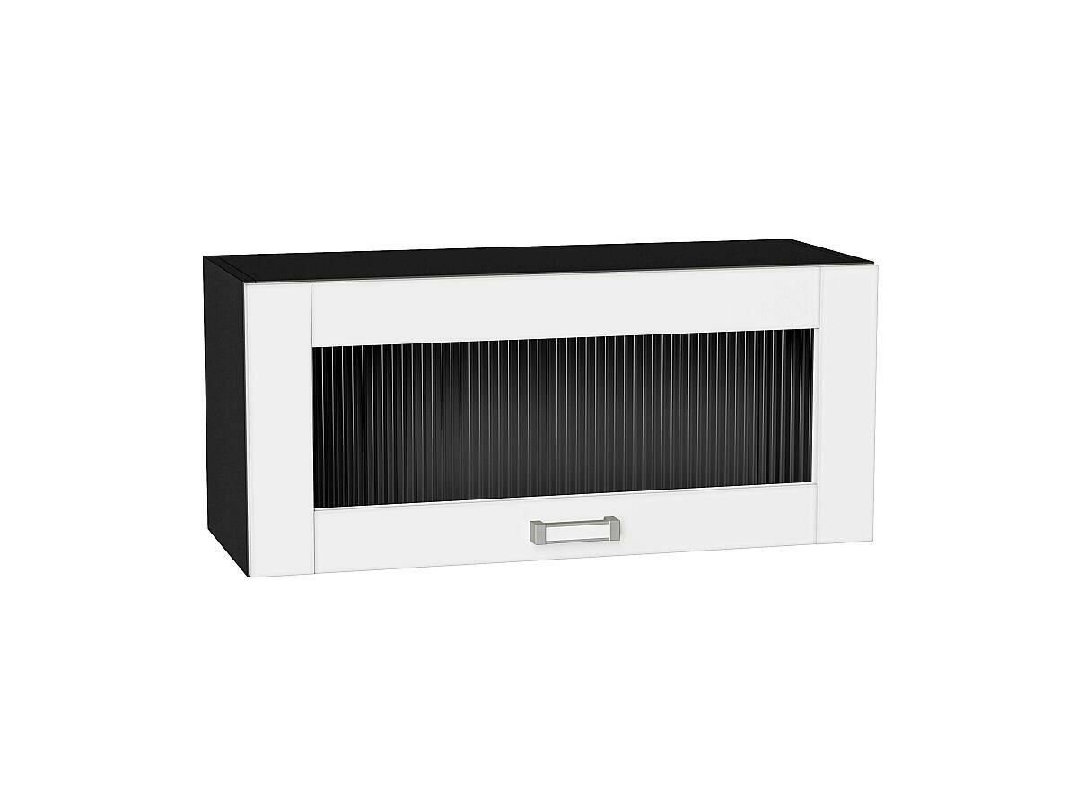 Шкаф верхний горизонтальный остекленный Лофт, цвет фасада White Silk, цвет каркаса Graphite, стекло Magic Moru V, 358*800*320 мм