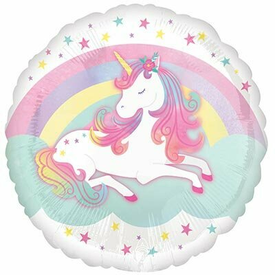 Воздушный шар фольгированный ANAGRAM круглый, с рисунком, 18", Единорог спящий, розовый