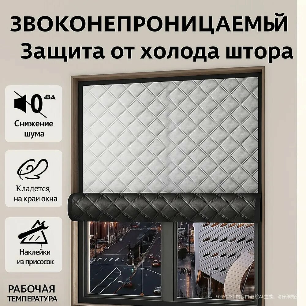 Штора уличная, 150x200см, серебристая, звукоизолирующая, с липучками