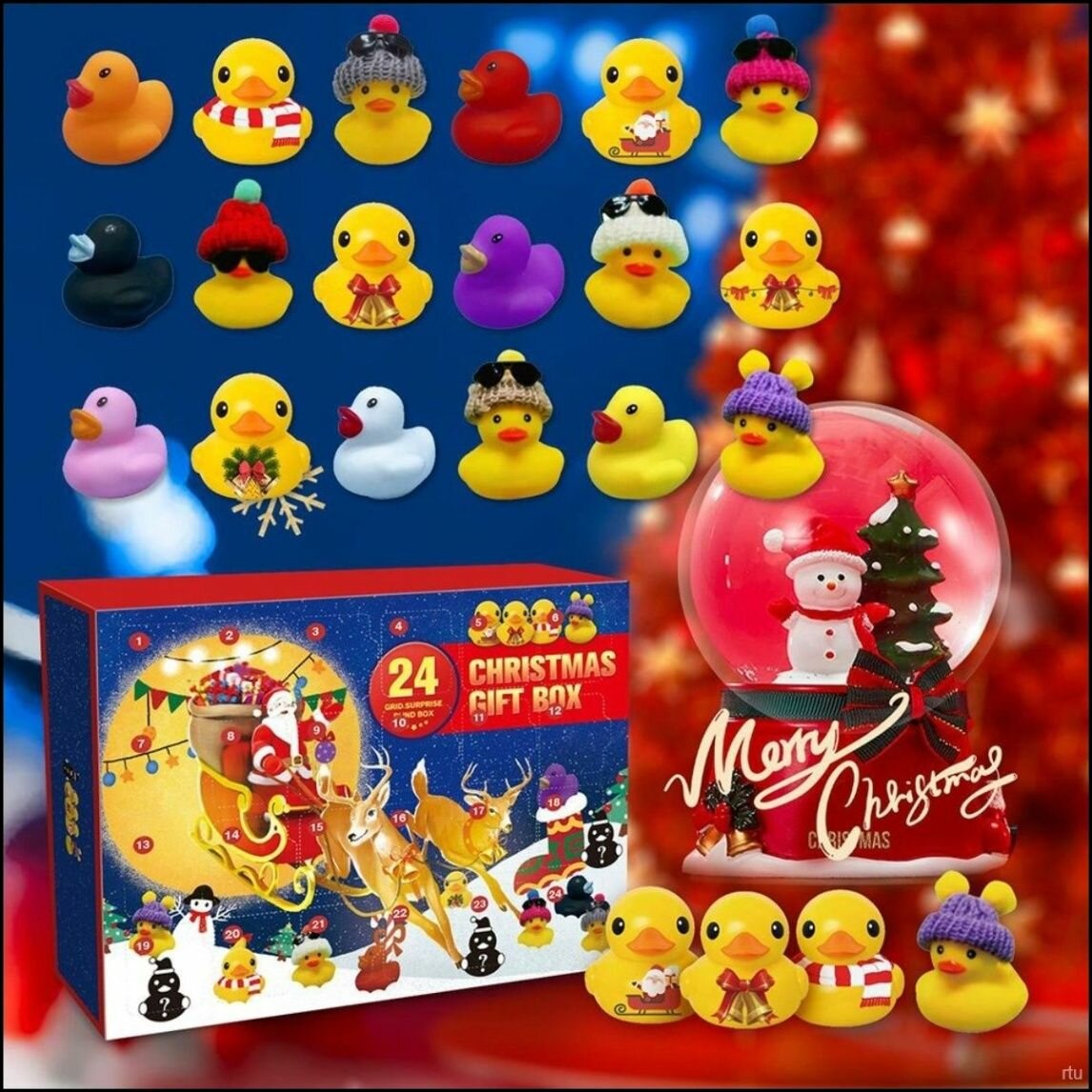 Эксклюзивный адвенткалендарь с 24 резиновыми утками, праздничный комплект представлен габаритами 5.2 x 5.9 x 4.9 см