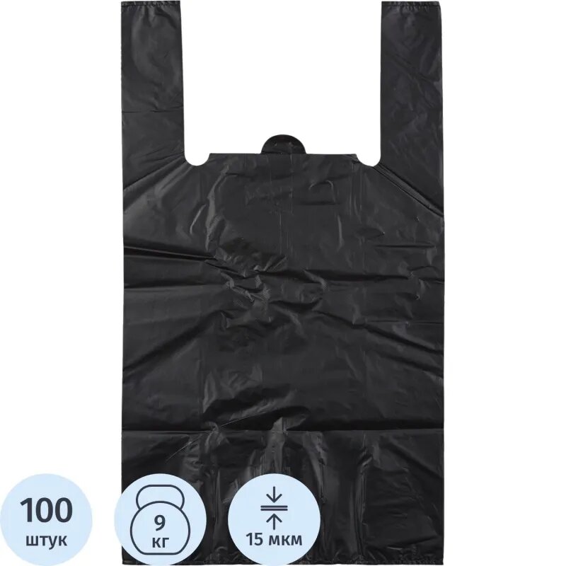 Пакет-майка ПНД 38+20х68 15мкм 100шт./уп. черный