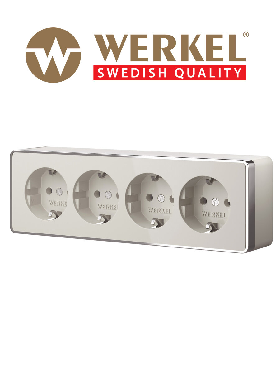 Розетка четверная с заземлением и шторками Werkel Gallant W5072204, слоновая кость, IP20