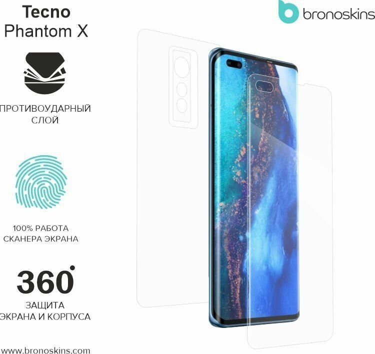 Защитная бронированная пленка на экран Tecno Phantom X (Глянцевая, CaseFriendly с отступом под чехол)