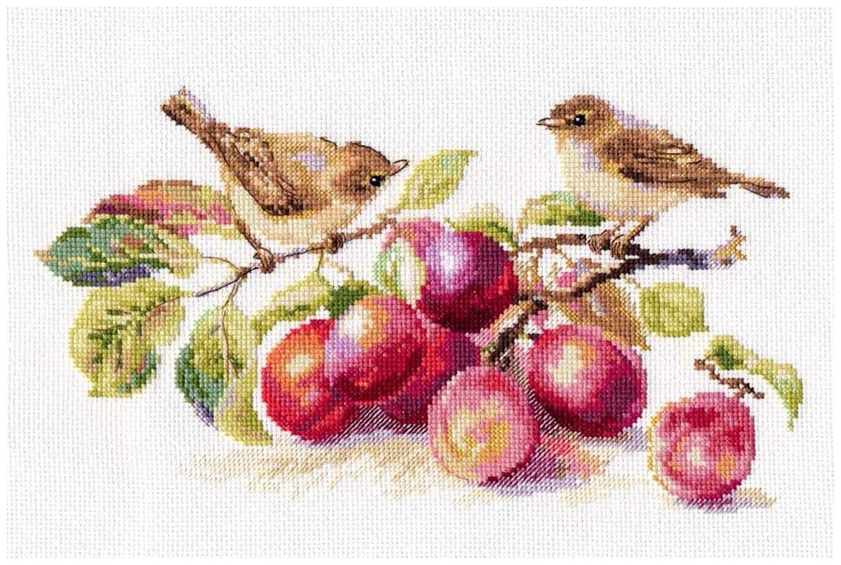 Набор для вышивания крестом Алиса "Пеночки и слива" 29х26 см 5-17 Творческий набор с комплектом качественных цветных ниток мулине, хлопковой канвой, удобной иглой, схемой и инструкцией