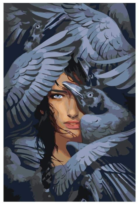 Девушка и крылья воронов Раскраска картина по номерам на холсте