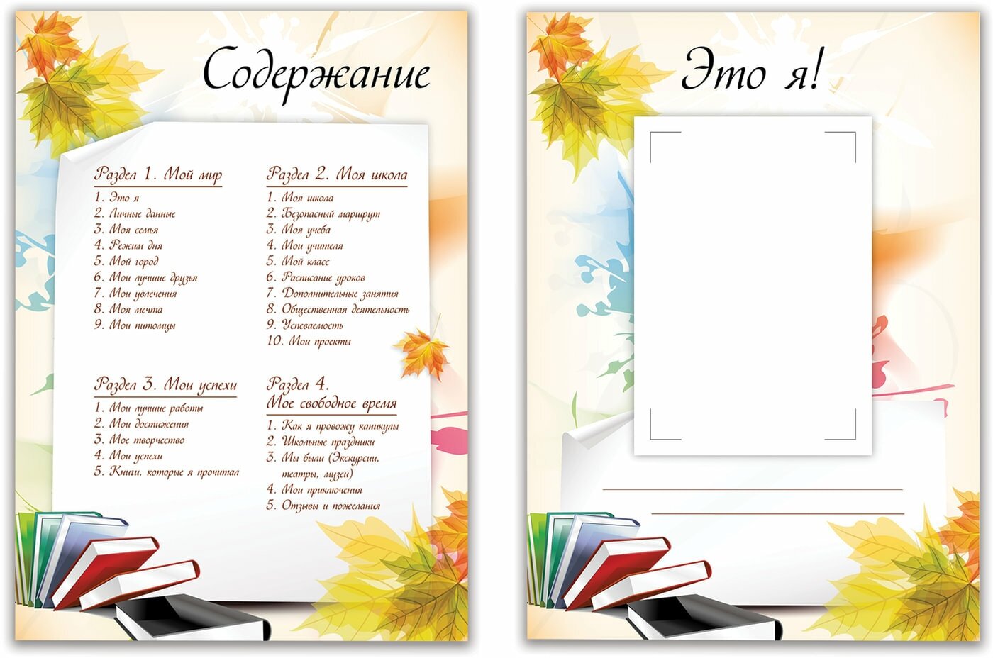 Упаковка 5 шт. Листы-вкладыши для портфолио школьника, 30 разделов, 32 листа, "Моё портфолио", BRAUBERG, 127550