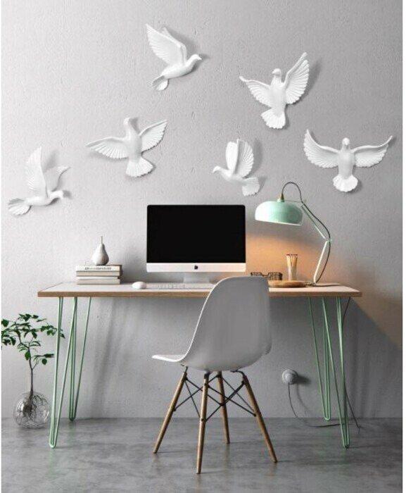 Декор настенный "Птички" 6 штук 14 х 23.5 х 6 см, белый, интерьерные украшения для дома