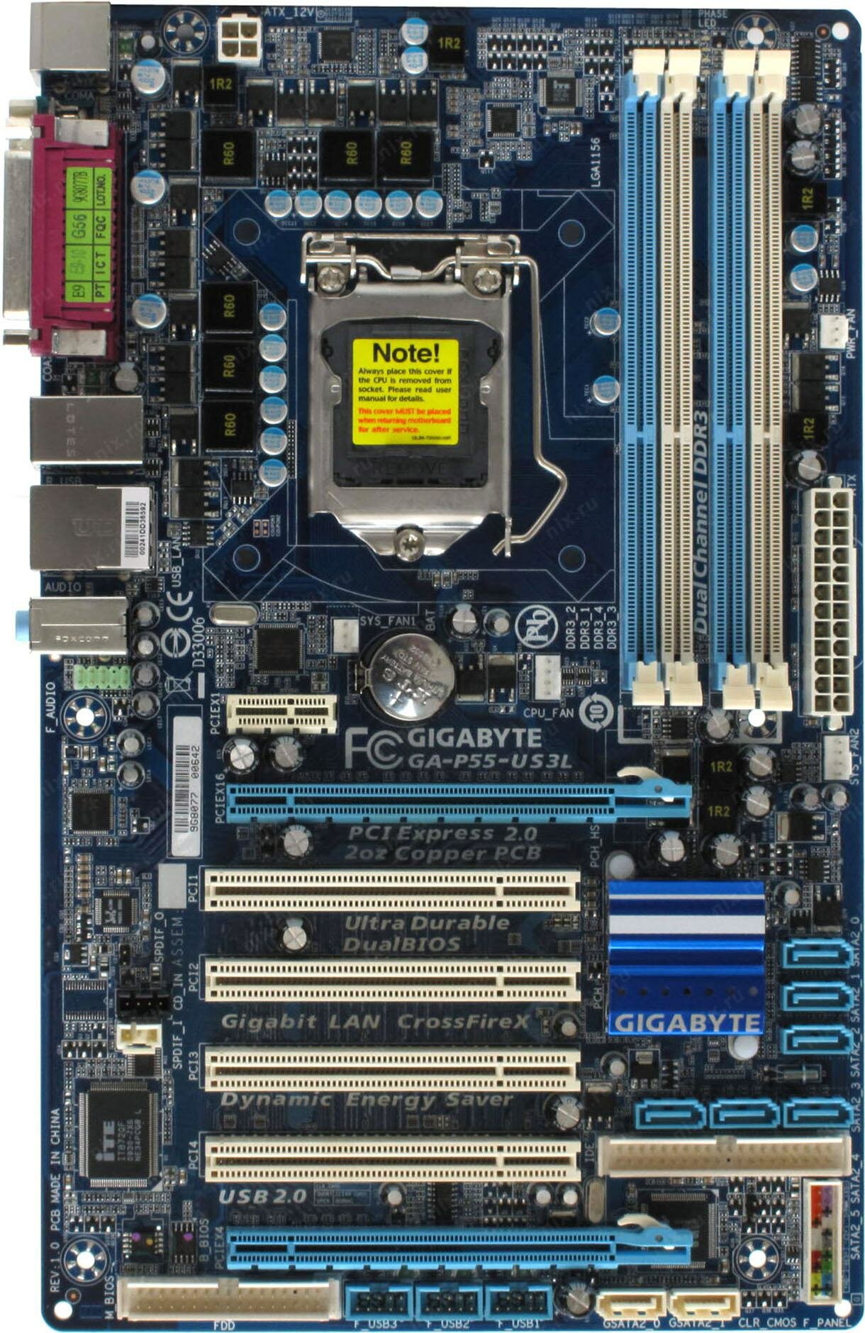 Материнская плата GIGABYTE GA-P55-US3L LGA1156 2xPCI-E+GbLAN SATA RAID ATX 4DDR3