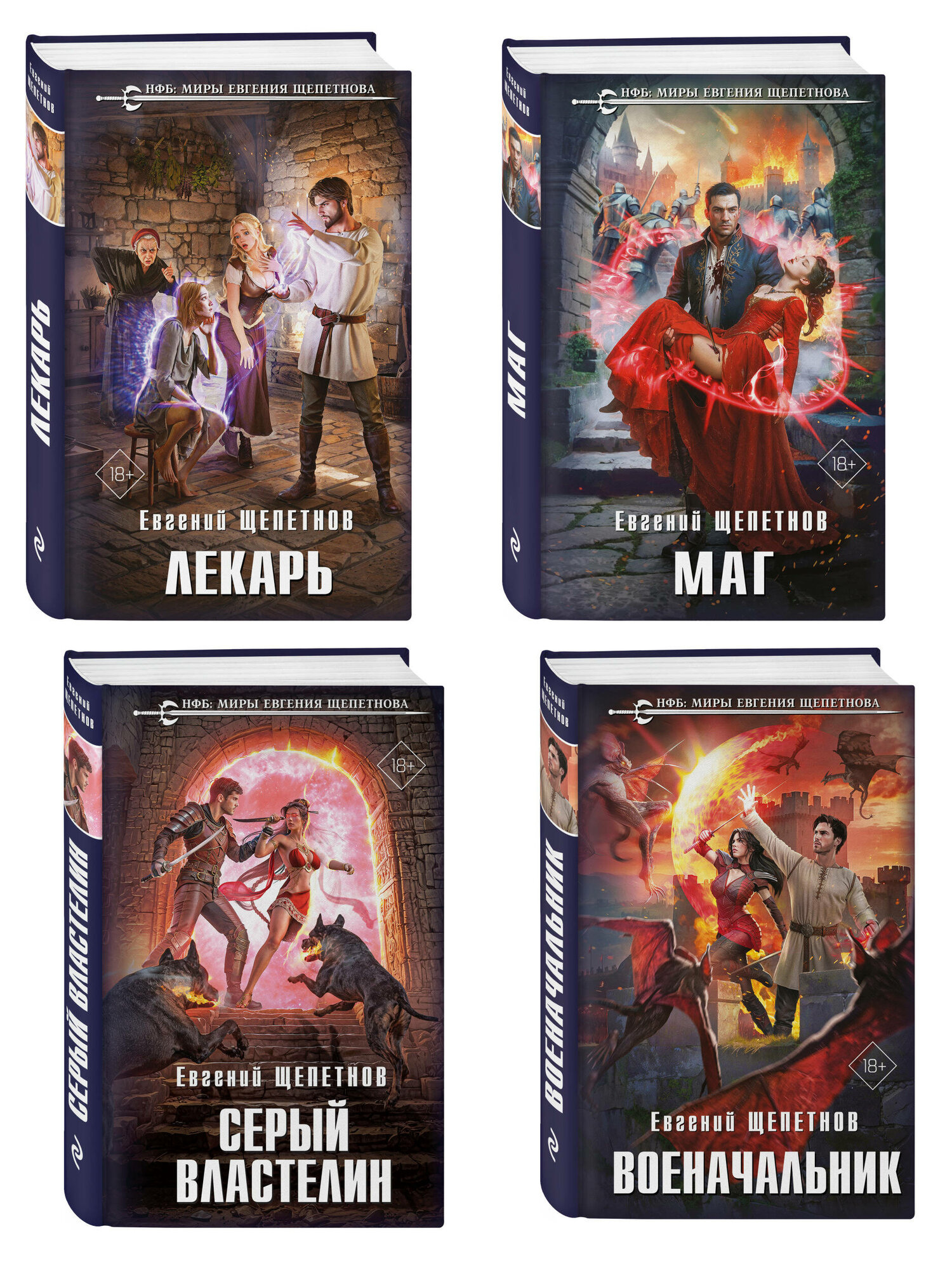Щепетнов Е. В. Комплект из 4-х книг (Лекарь + Маг + Военачальник + Серый властелин)