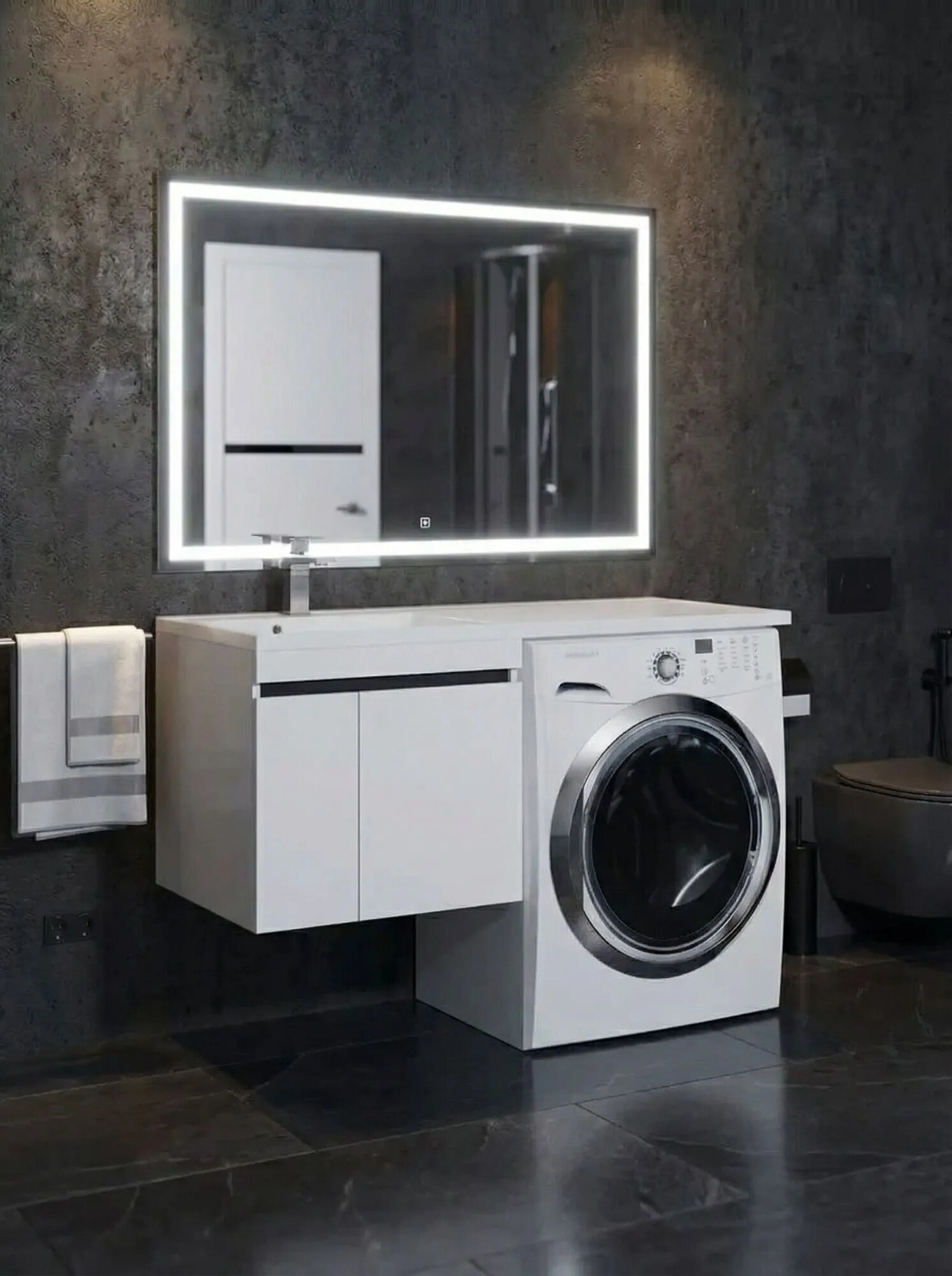 Тумба под стиральную машину Uperwood Magenta, 50 см, подвесная, белая/графит, с дверцами