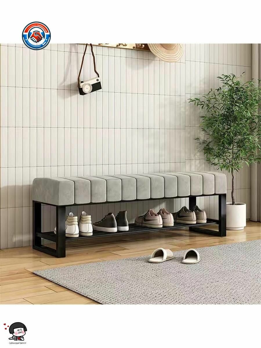Банкетка для прихожей с мягким сиденьем, обувница-пуфик лофт, компактная металлическая обувница с сиденьем из велюра, удобная банкетка 100 см для коридора