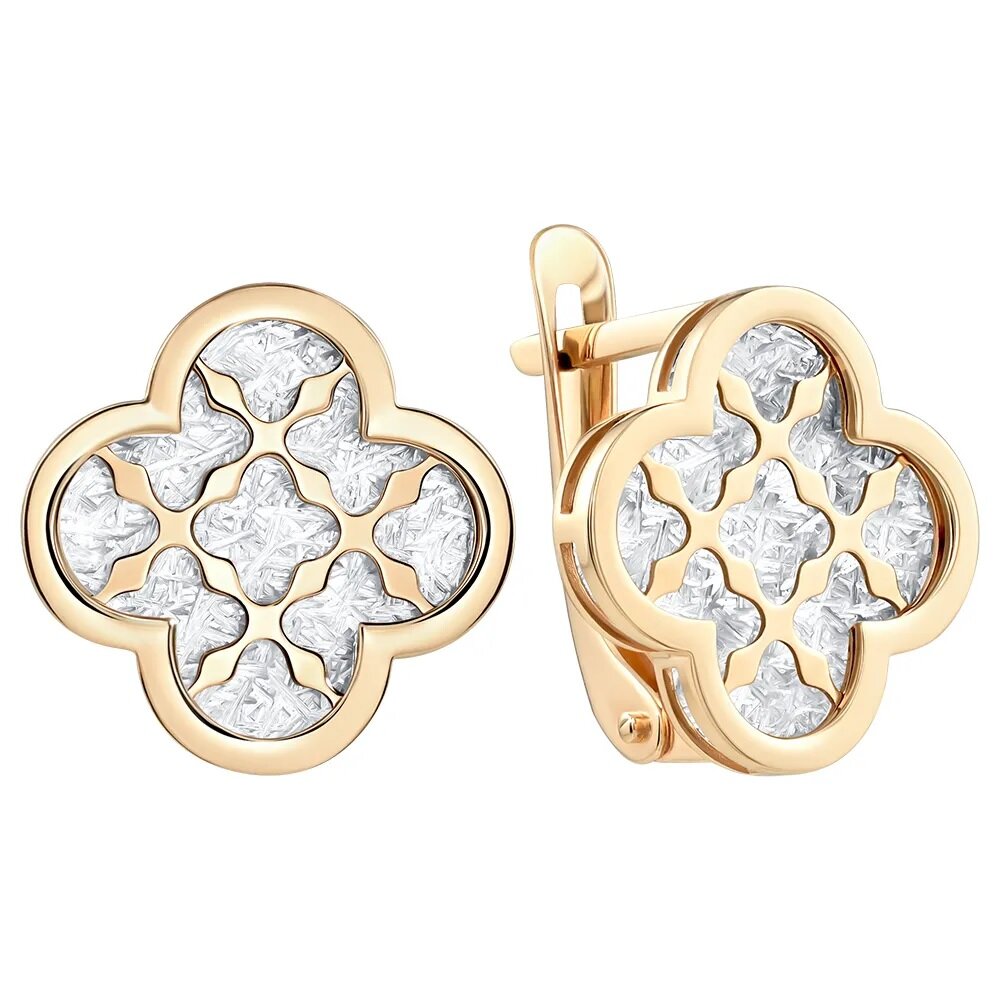 Серьги комбинированное золото, 585 проба, родирование