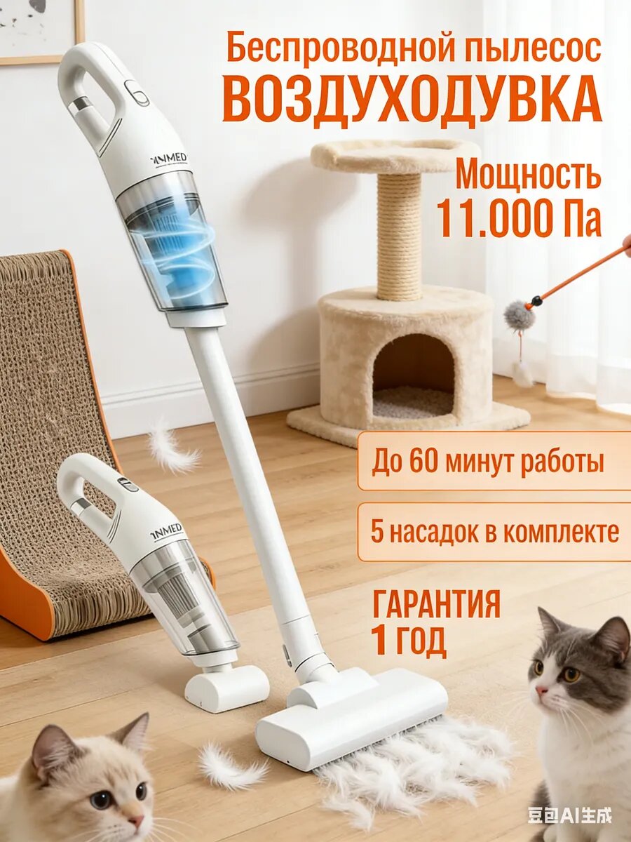 Пылесос вертикальный для дома беспроводной моющий