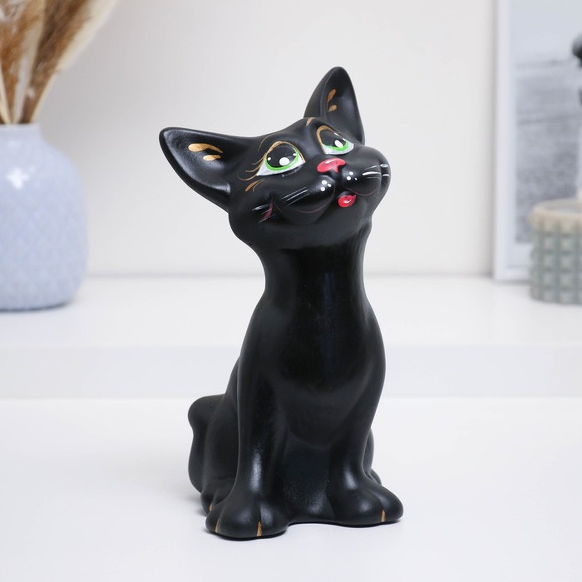 Копилка Хорошие сувениры "Кот Оскар", керамика, 12x13x23 см, черная