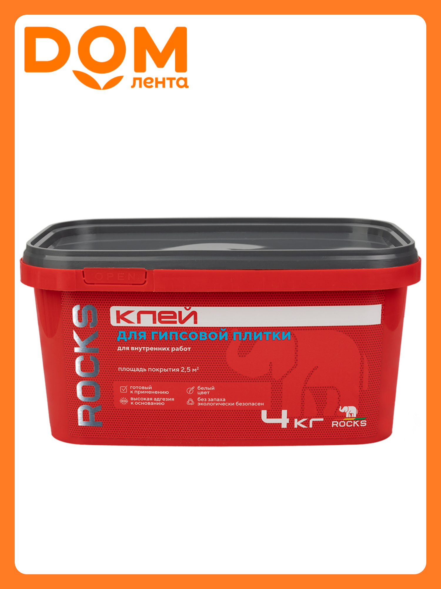 Клей ROCKS, для гипсовой плитки, 4 кг, для внутренних работ, белый