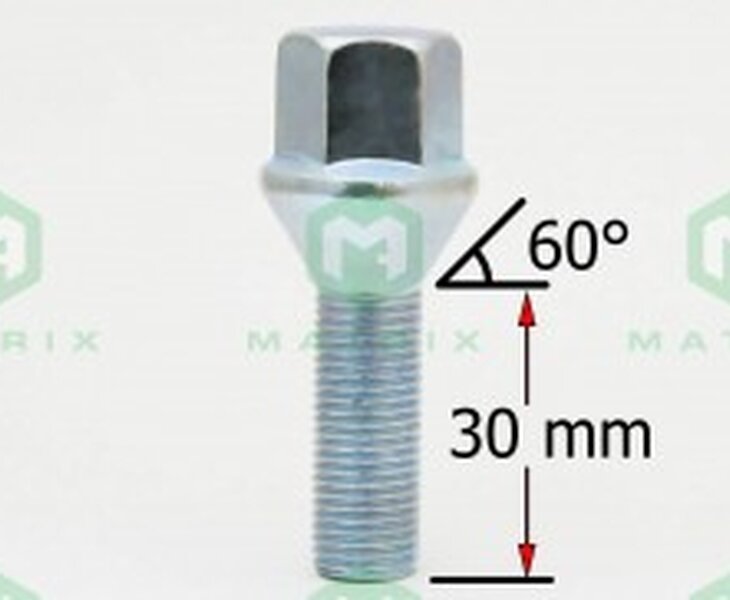 Болт колеса М12 x 1,25 L=30мм S=19мм литой диск цинк для ВАЗ (40)