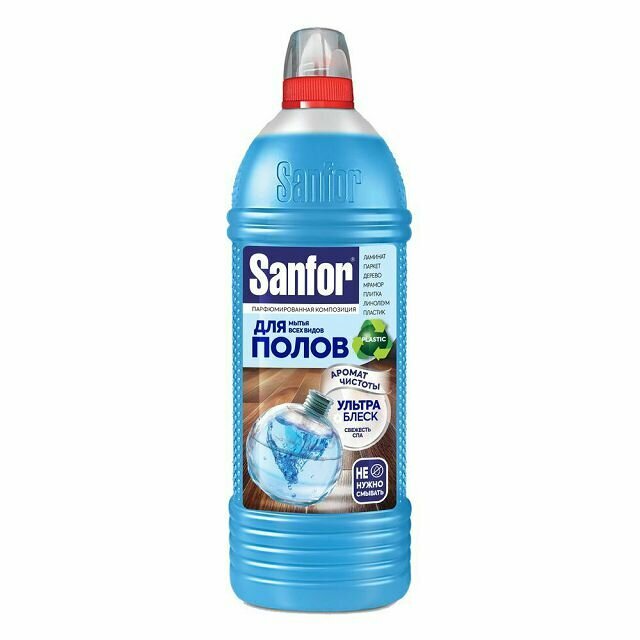 Средство для пола SANFOR Ультра Блеск 1л универсальный очиститель с антимикробным эффектом