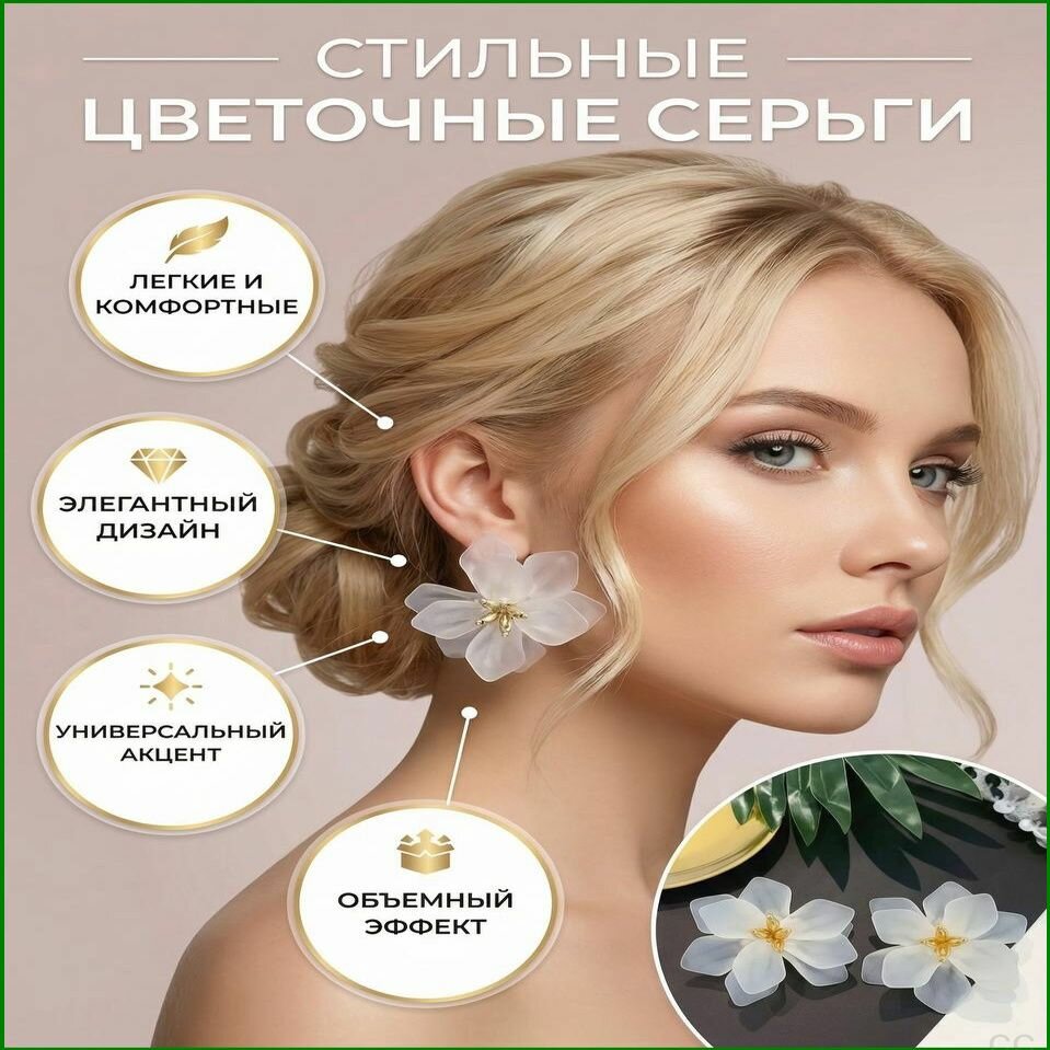 Серьги летние/пляжные /в виде цветка/белые