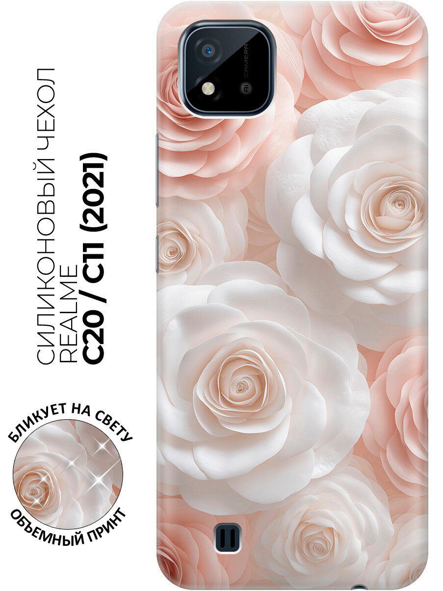 Силиконовый чехол на realme C20 / C11 (2021) с принтом "Шепот роз"