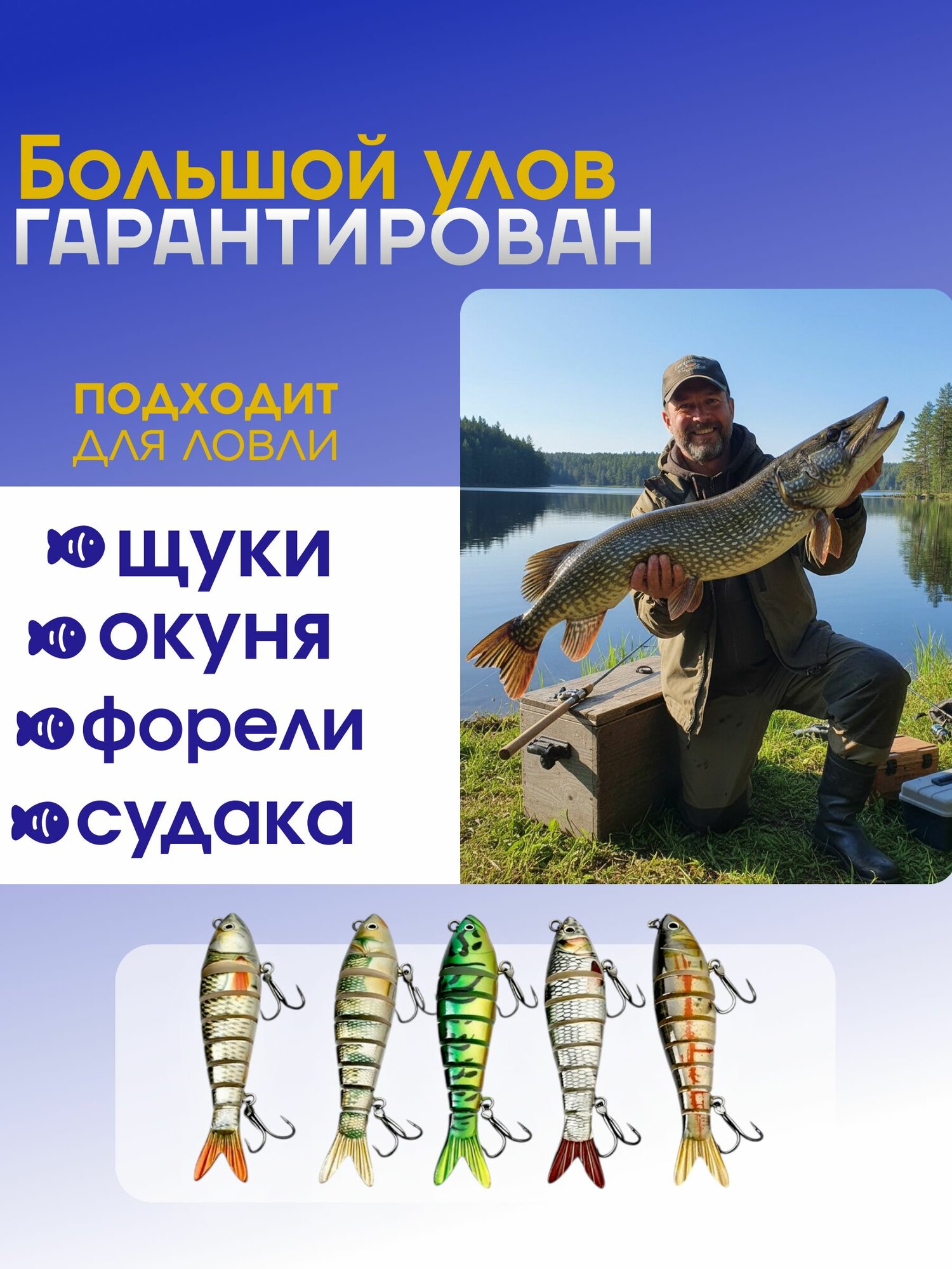 Набор рыболовных воблеров для рыбалки 5шт/ Универсальные приманки на щуку, окуня — фото 1