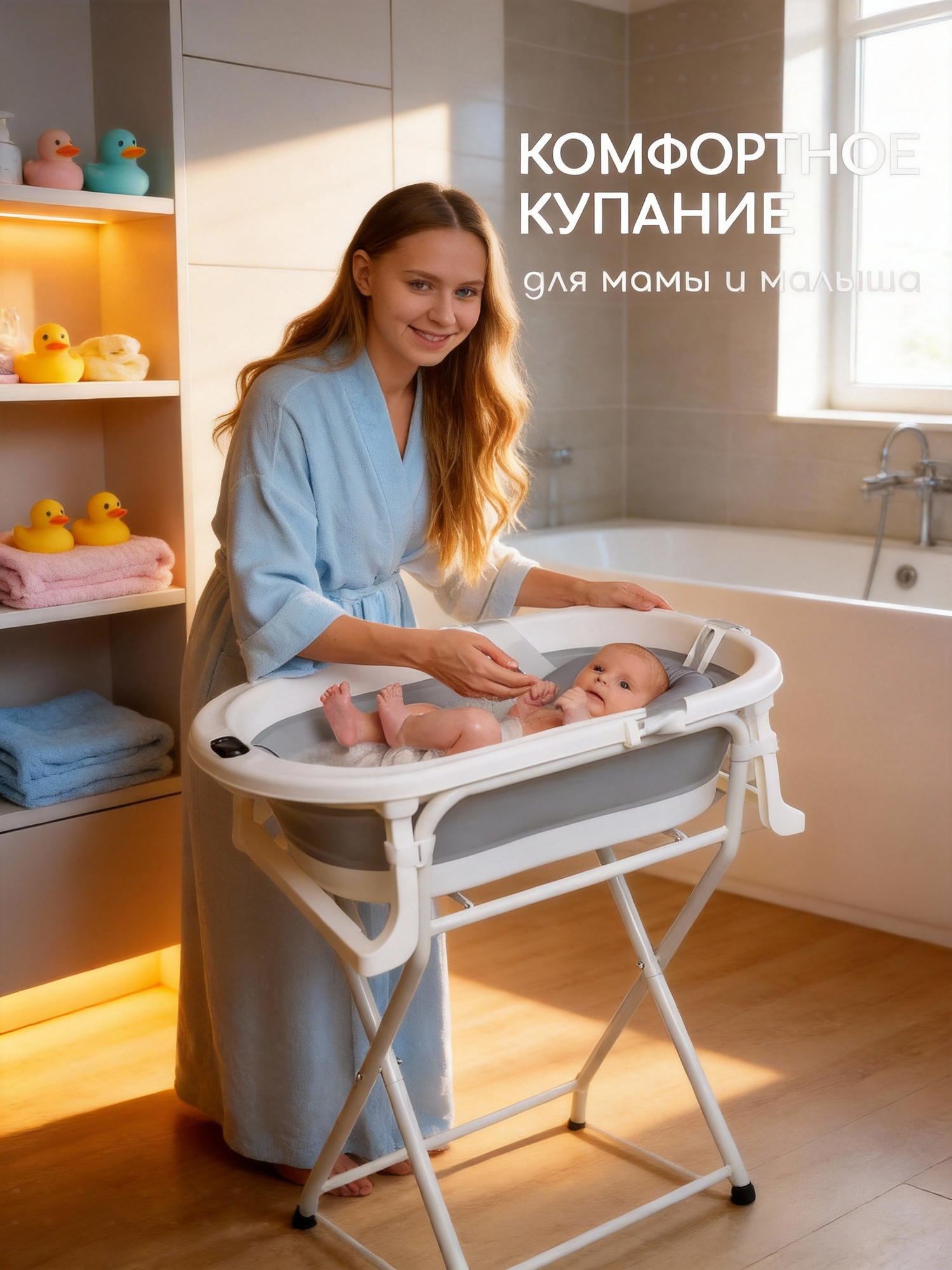 Складная подставка для ванночки, опора при купании новорожденных с одиночным кронштейном для удобства и безопасности родителей