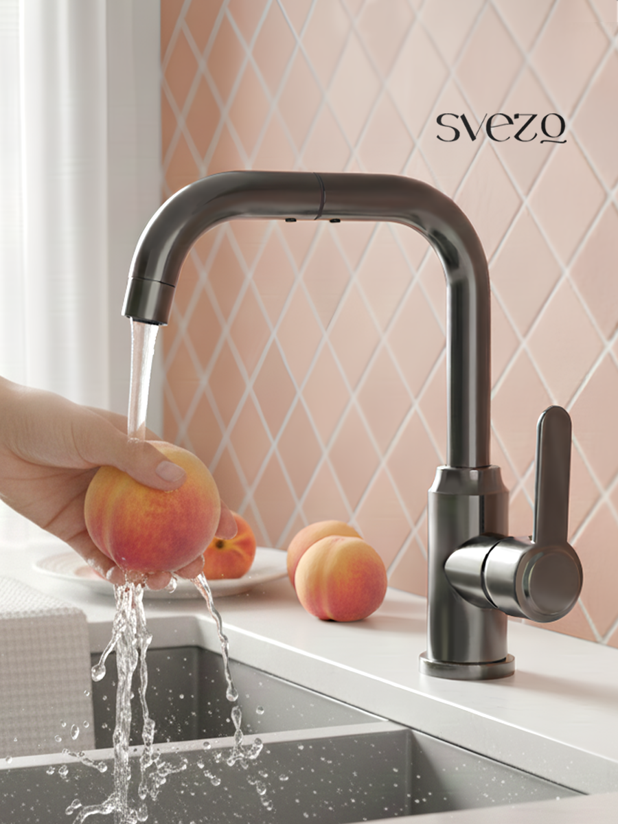 Смеситель для раковины SVEZO, поворотный излив, графит, сантехника