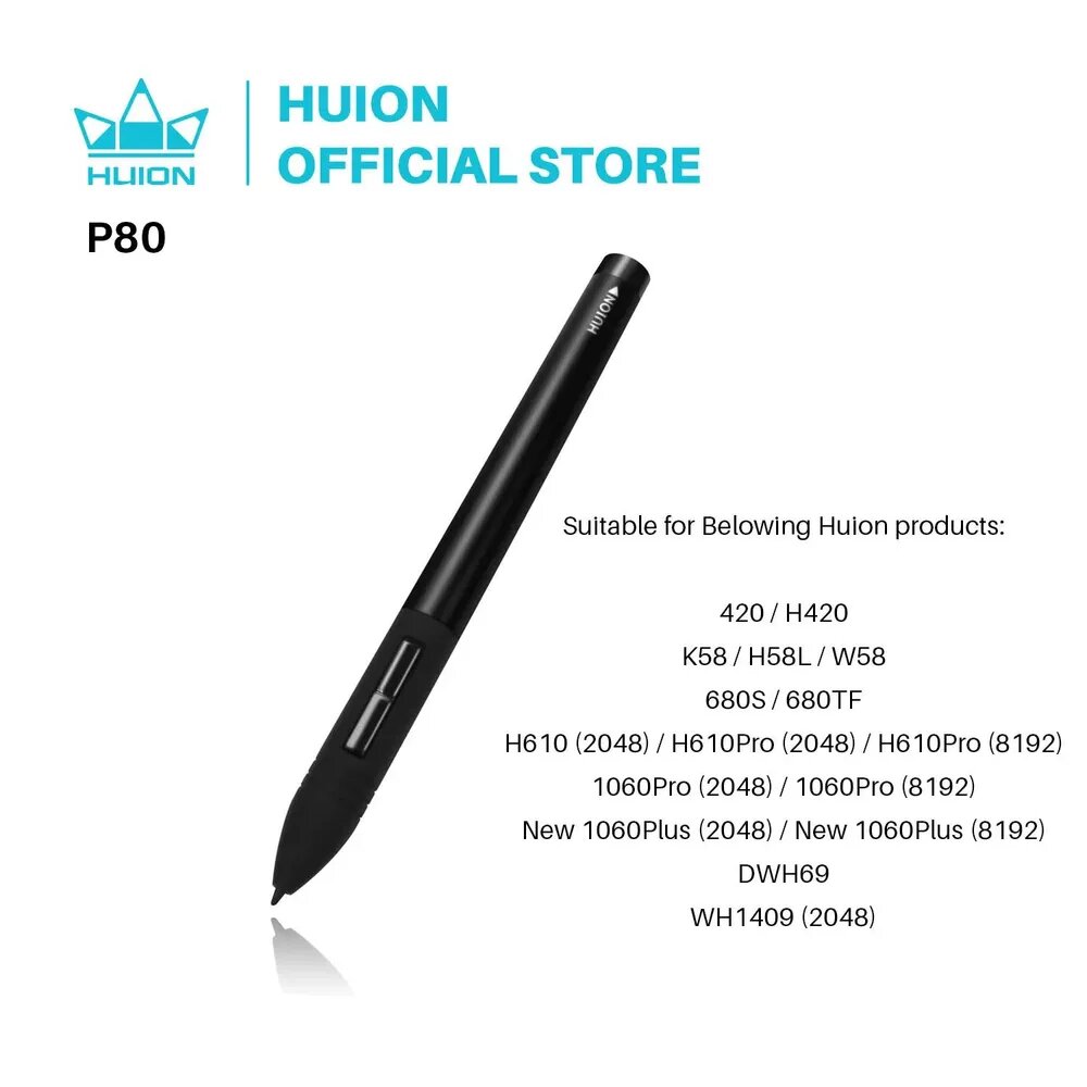 Заряжаемый цифровой стилус HUION PEN80, совместим с планшетами New 1060PLUS, WH1409, H610PRO, W58, DWH69, 680TF, Gaomon 1060PRO, M106K, WH850