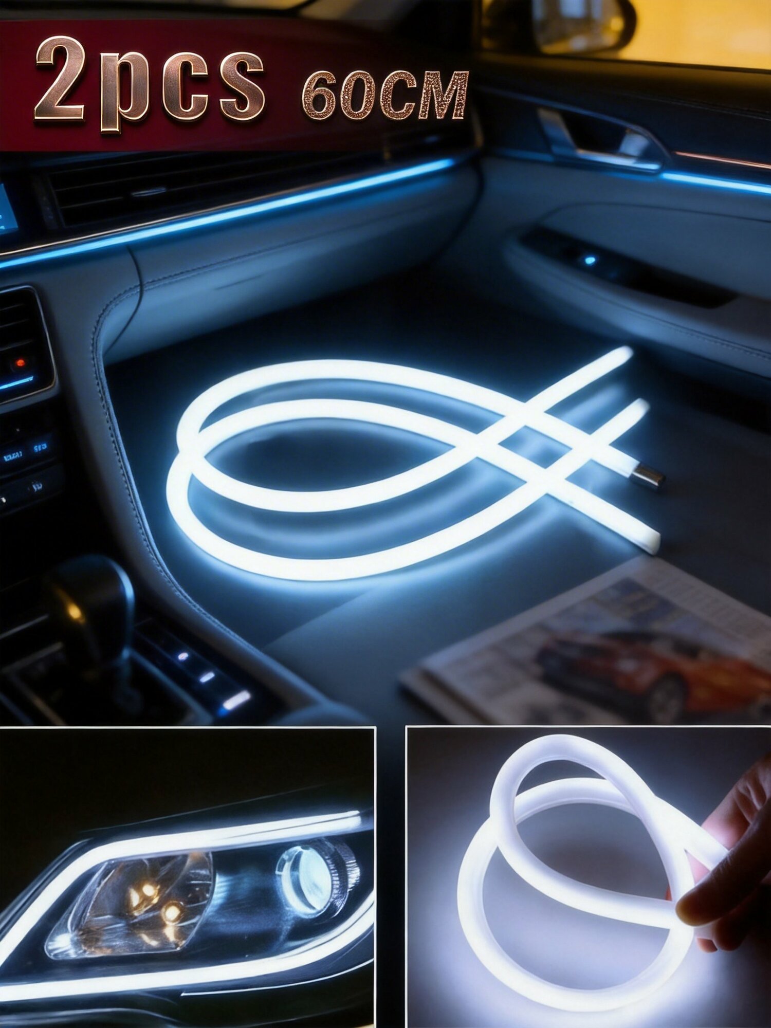 OZ-BDBO 2X белые 60 см LED ленты для фар DRL, гибкие водонепроницаемые дневные ходовые огни DC12V 6000K пара