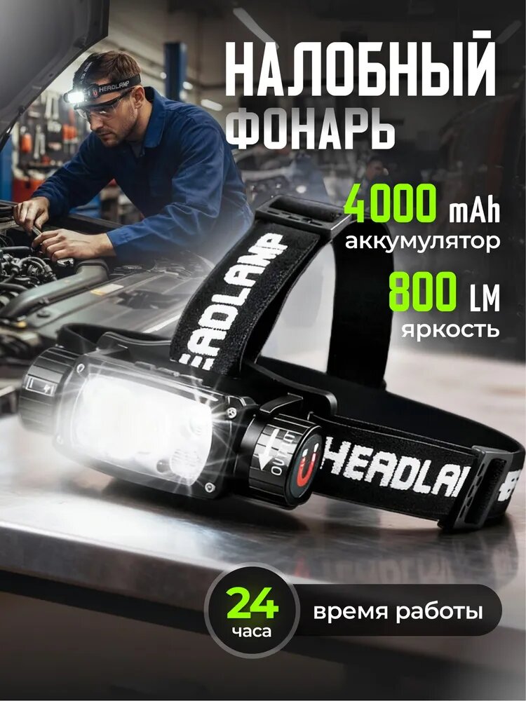 Фонарь налобный аккумуляторный светодиодный GAVARDI, 21700