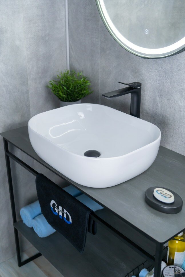 Раковина GID-Ceramic D1302, накладная, белая, 50 см x 40 см x 14 см