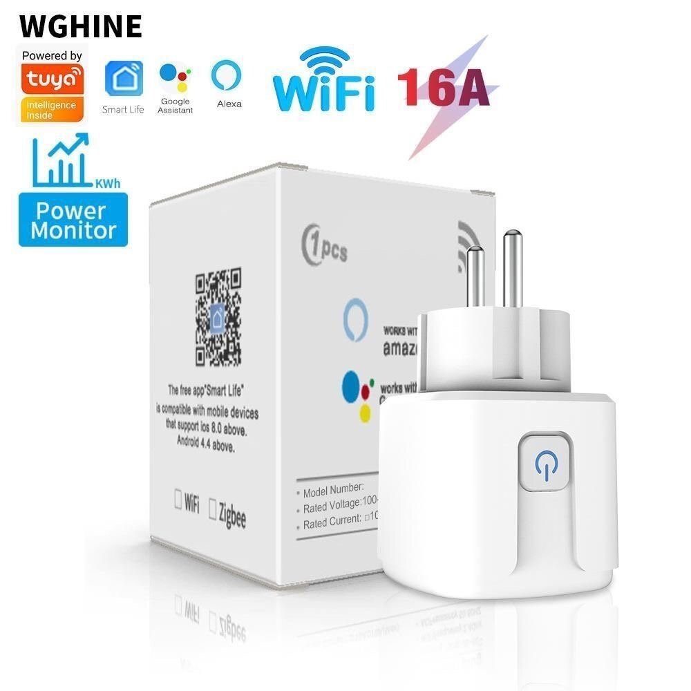 Умная розетка WiFi 220 В 16 А 3500 Вт, приложение Smart Life, совместима с Echo и Google Assistant. (Цвет товара: белый цвет; Ширина: 46 мм; Высота: 46 мм; Комплектация: инструкция)